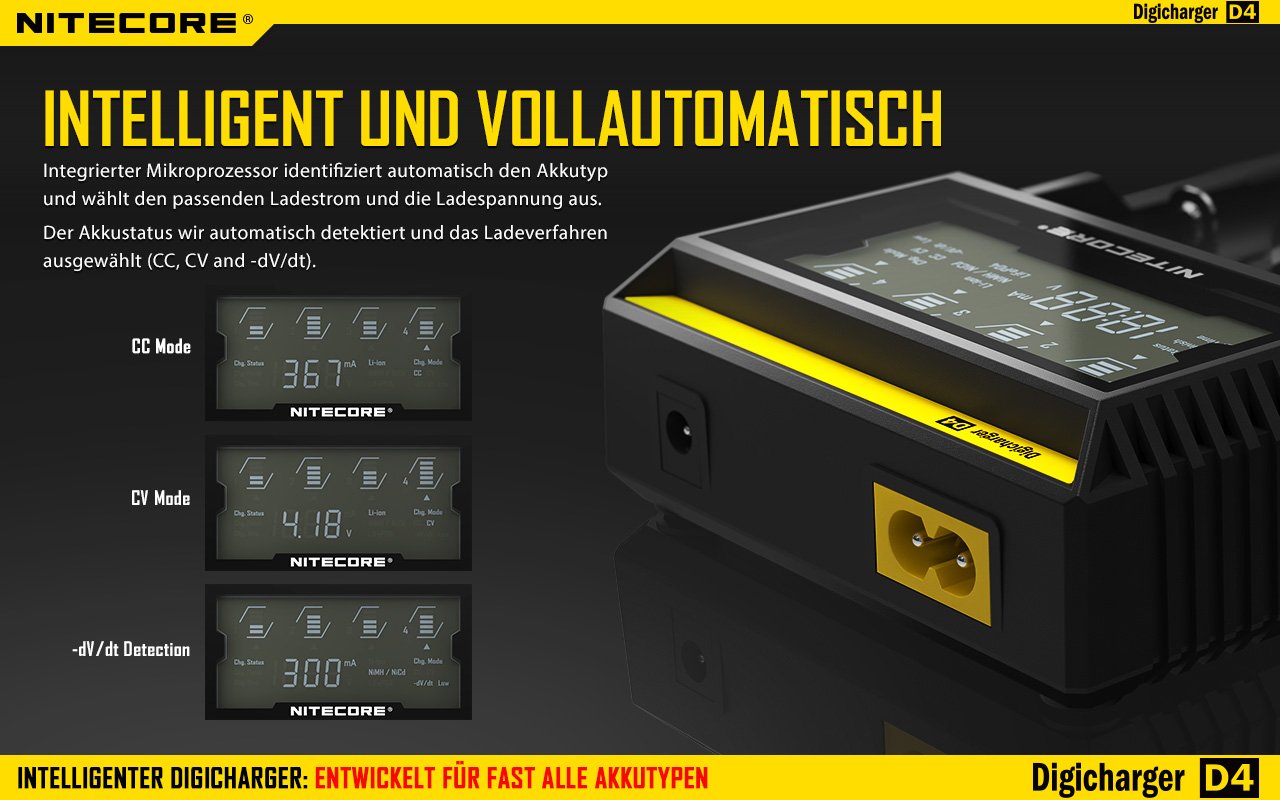Nitecore Digicharger D4 Battery Four Bays Charger with LCD Display