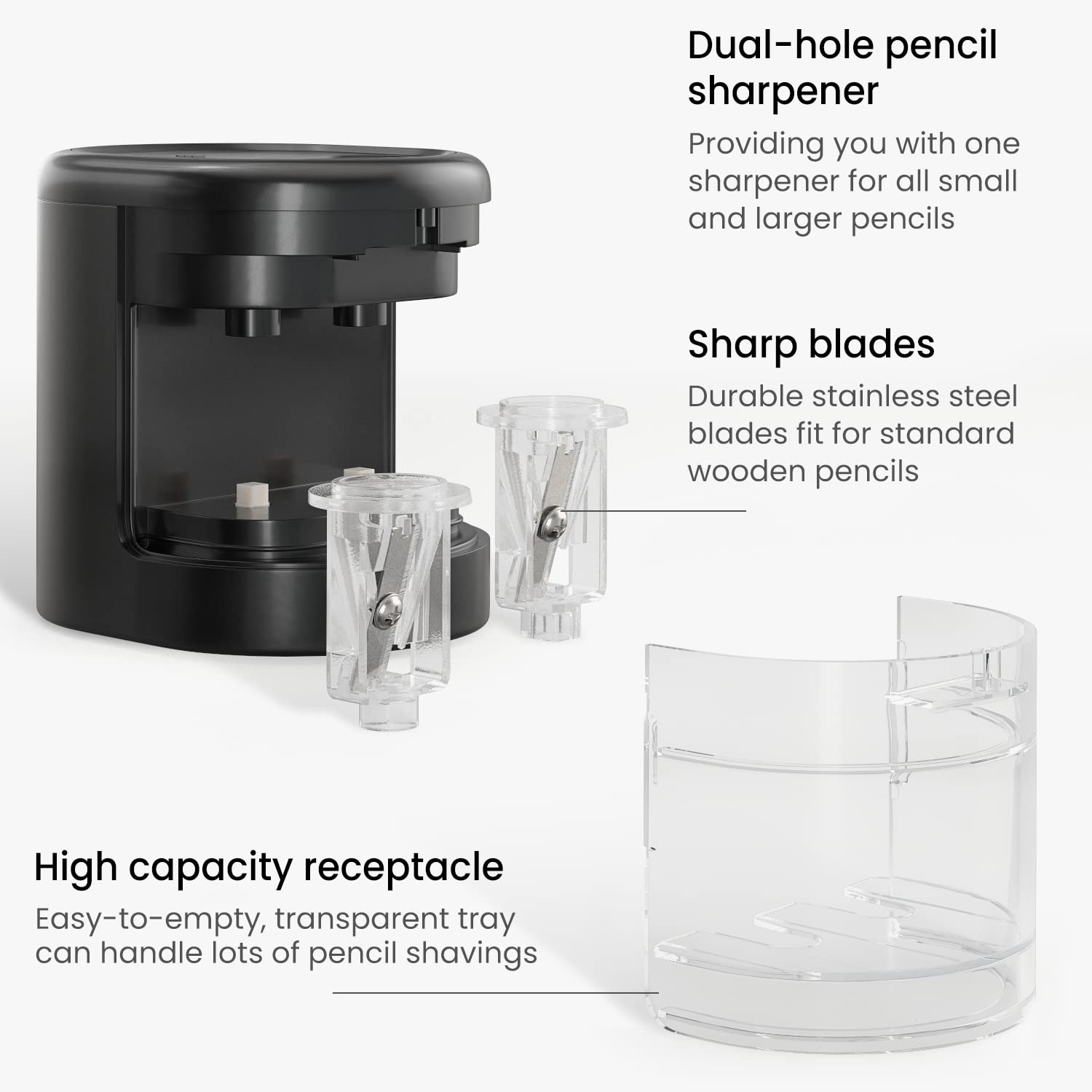 Arteza Electric Pencil Sharpener, Black, Dual-Hole, Fits 6β12-mm Pencils, Auto-Stop, Office Supplies for Teachers, Students, Classrooms, and Art Studios