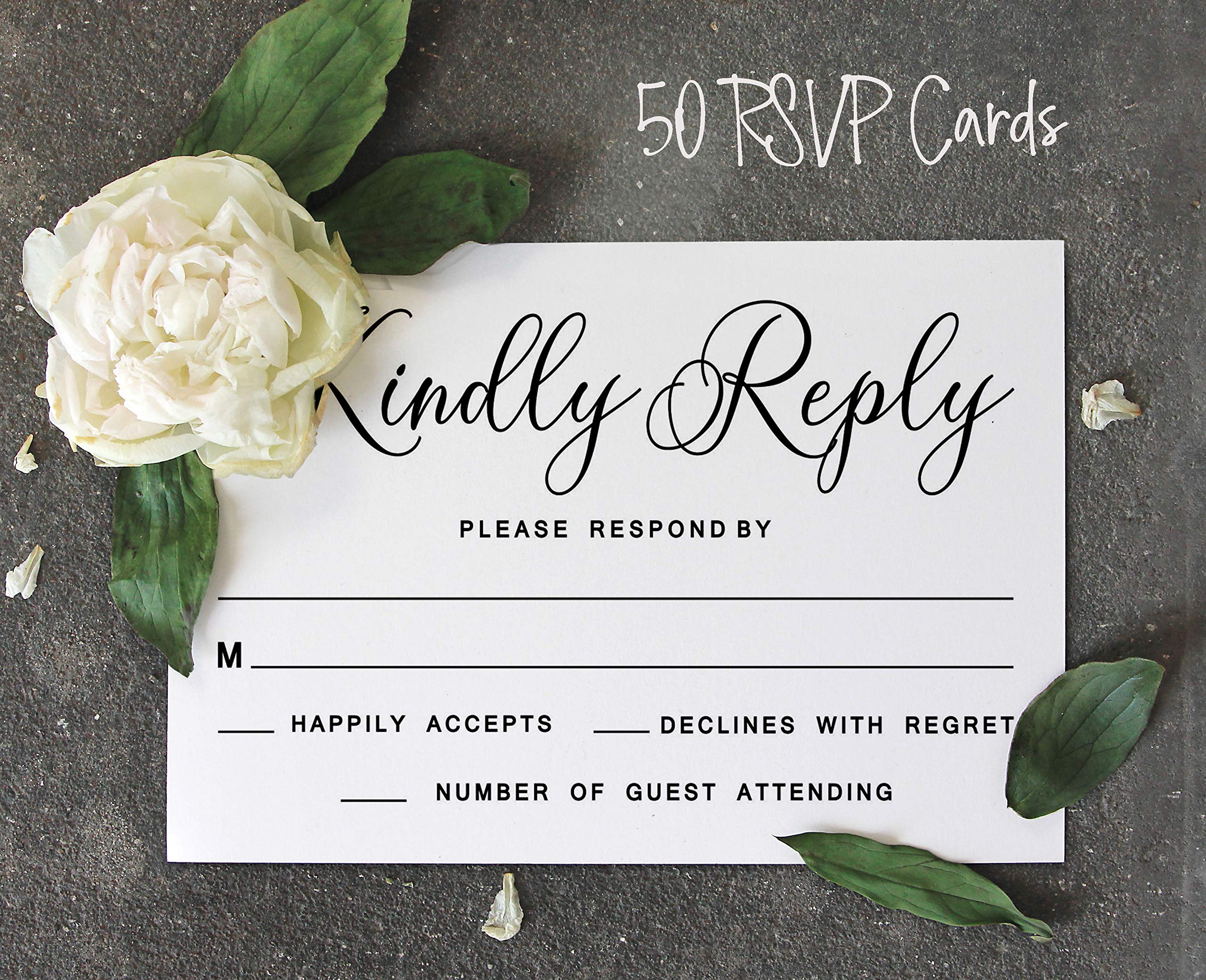 Inkdotpot 50 Blank RSVP Cards With White Envelopes-White Style Response Card-RSVP For Wedding-Rehearsal Dinner-Baby Shower-Bridal Shower-Engagement Party Invitations