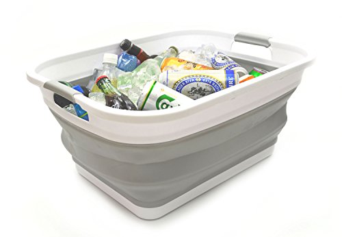 SAMMART 41L(10.8 gallon) Collapsible Plastic Laundry Basket-Foldable Pop Up Storage Container/Organizer-Portable Washing Tub-Space Saving Hamper, Water capacity: 32L (8.4 gallon) (Rectangular, Grey)