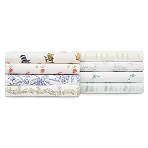 Tommy Bahama - King Sheets, Cotton Percale Bedding Set, Crisp & Cool, Stylish Home Decor (Pen and Ink Palm Blue, King)