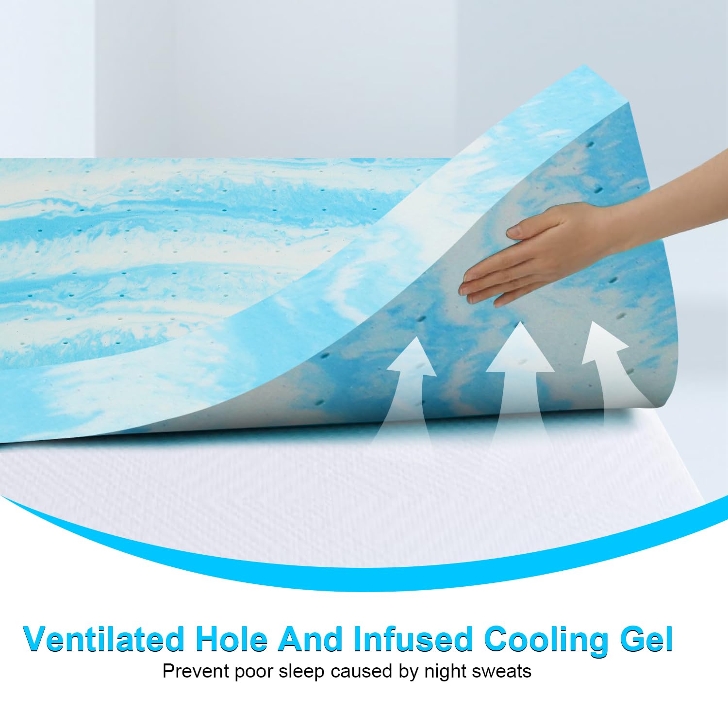 MUUEGM 4 Inches Memory Foam Mattress Topper Full Size,Gel Infused Memory Foam Cooling Ventilated Breathable Blue Mattress Pad Back Pain Relief