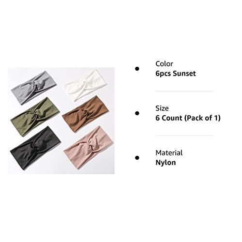 Artilady 6 Pack Wide Boho Headbands for Women - Soft Yoga Elastic Hair Bands for Girls Workout Running Sport Headwrap Non-slip Breathable (Sunset)
