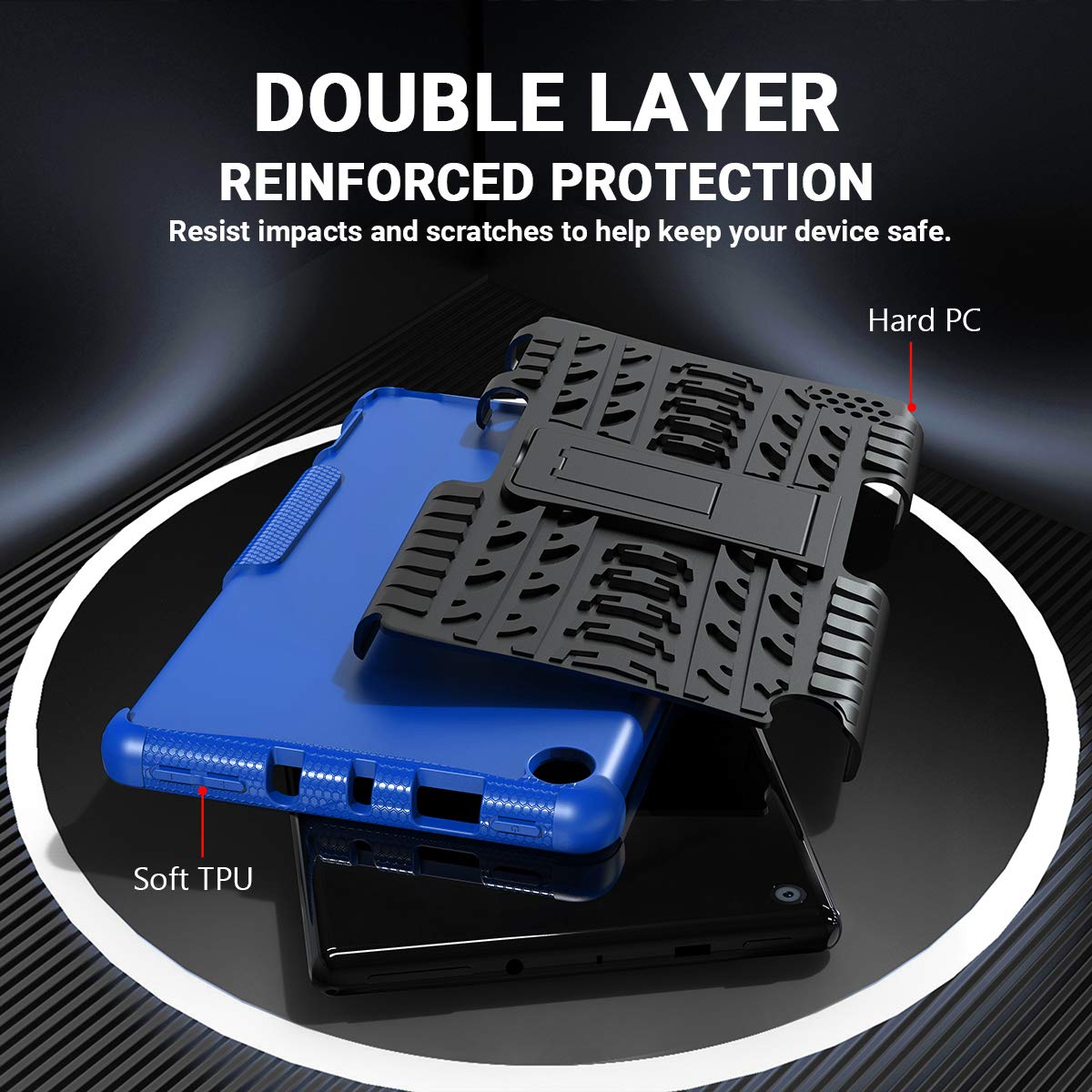 TASSKTO Dual Layer Heavy Duty Shockproof Drop Proof Military Grade Kids Case with Kickstand for