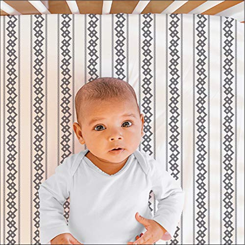 The Peanutshell Fitted Crib Sheet Set for Baby Boys or Girls - 2 Pack - Botanical Leaf & Stripe