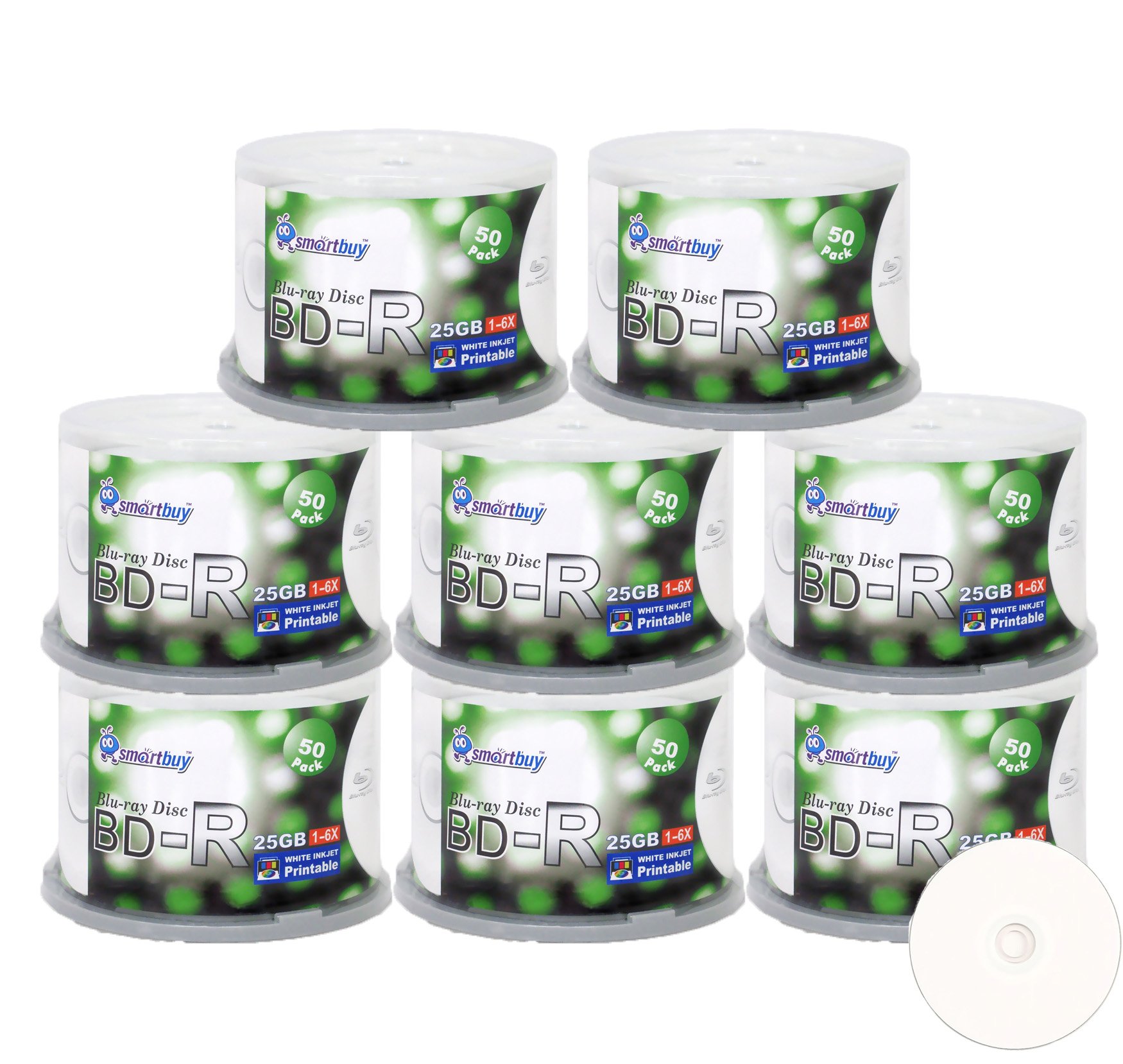 Smartbuy 400 Pack Bd-r 25gb 6X Blu-ray Single Layer Recordable Disc Printable White Inkjet Blank Data Video Media 400 Disc Spindle