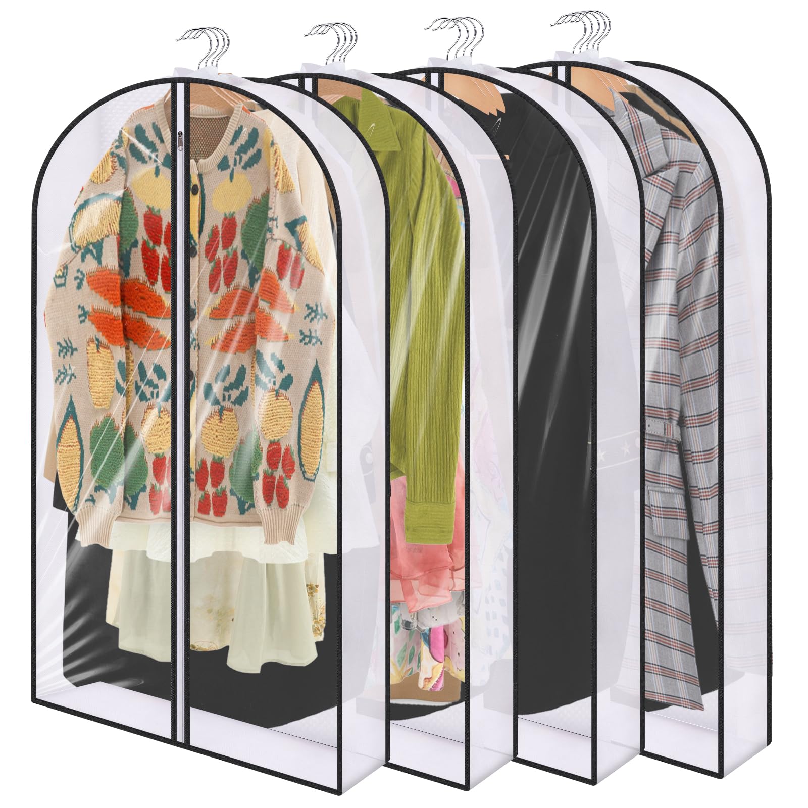 HAKACC 59" Garment Bags for Hanging Clothes, 4 Pack 4" Gusseted Garment Bags for Storage, Hanging Clothes Storage, Clothing Moving Bags