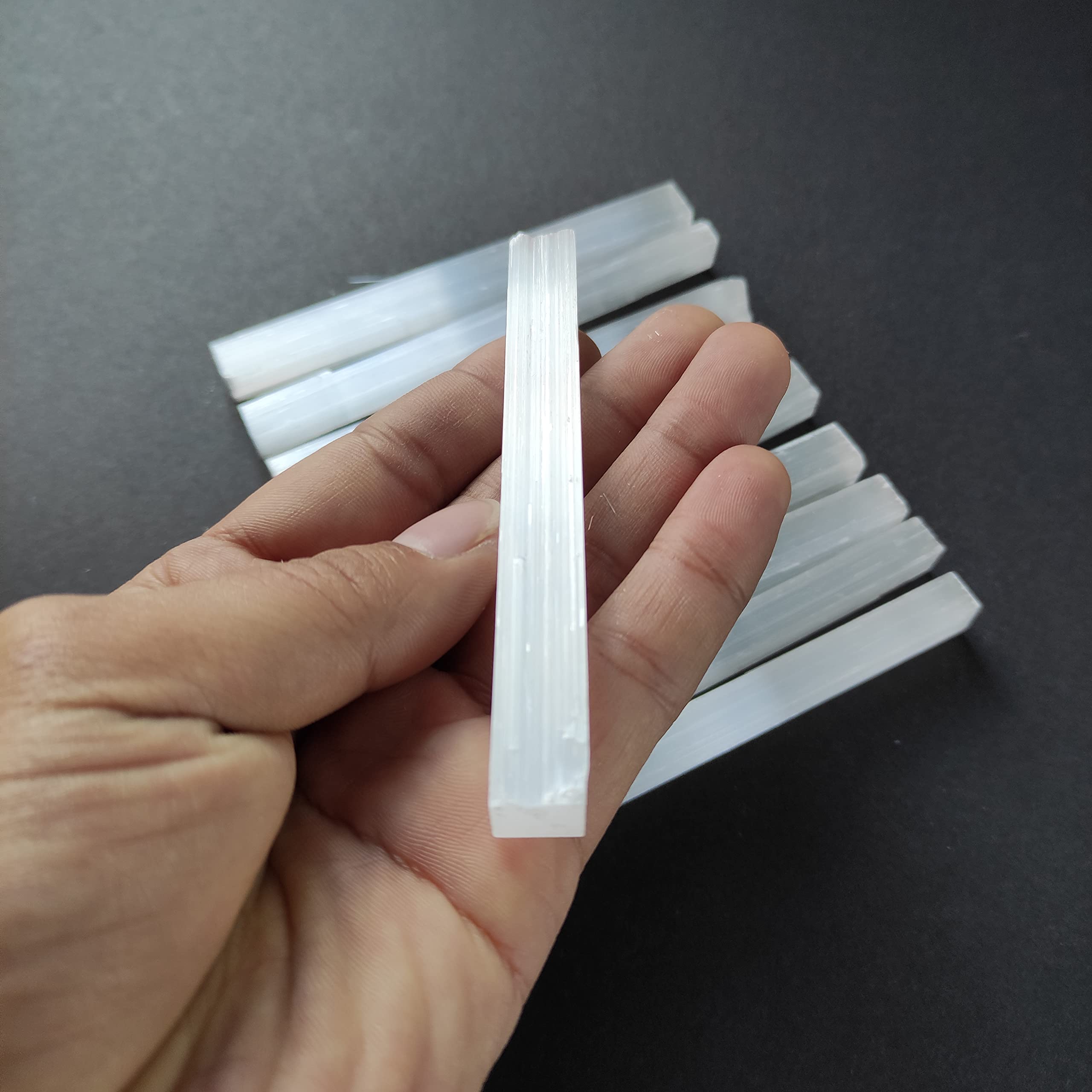 GEMSHOPE A-Grade 4 Inch Selenite Sticks Wands Set (10 pcs) for Crystal Healing, Reiki, Protection, Chakra,Decoration (White, 4 inch)