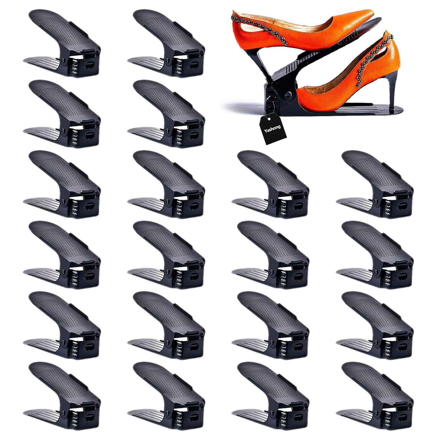 Yashong Shoe Slots Organizer, 20PCS Adjustable Double Layer Stack Shoe Rack, 50% Space-Saving Storage Rack Holder, Black