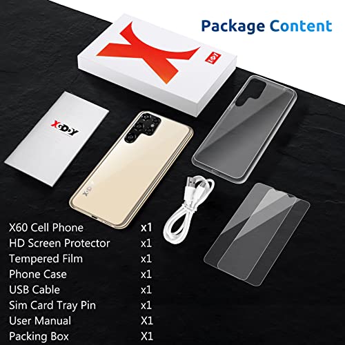 Xgody X60 4G Unlocked Phones, 6'β QHD Waterdrop Screen Dual Sim Unlocked Cell Phones, Quad-core 2GB+16GB Smartphones, 3000mAh Battery, Face Unlock, AI Camera 5MP+5MP Cheap Android Phone (Gold)