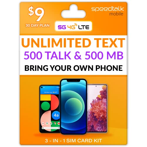 SpeedTalk Mobile SIM Card Unlimited Text 500 Minutes Talk 500MB Data for 5G 4G LTE iOS Android Smart Phones | Triple Cut 3 in 1 Simcard - Standard Micro Nano | No Contract Cellphone Plan | US Coverage