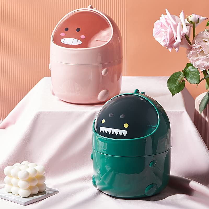 TIE-DailyNec Desktop Trash Can with 90 Trash Bags, Cute Creative Trash Can Plastic Storage bin, Waste Basket Garbage Can for Bathrooms Kitchens Offices Dressing Table (Pink)