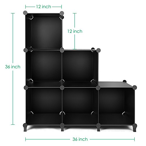 TomCare Cube Storage 6-Cube Closet Organizer Storage Shelves Cubes Organizer DIY Plastic Closet Cabinet Modular Book Shelf Organizing Storage Shelving for Bedroom Living Room Office, Black