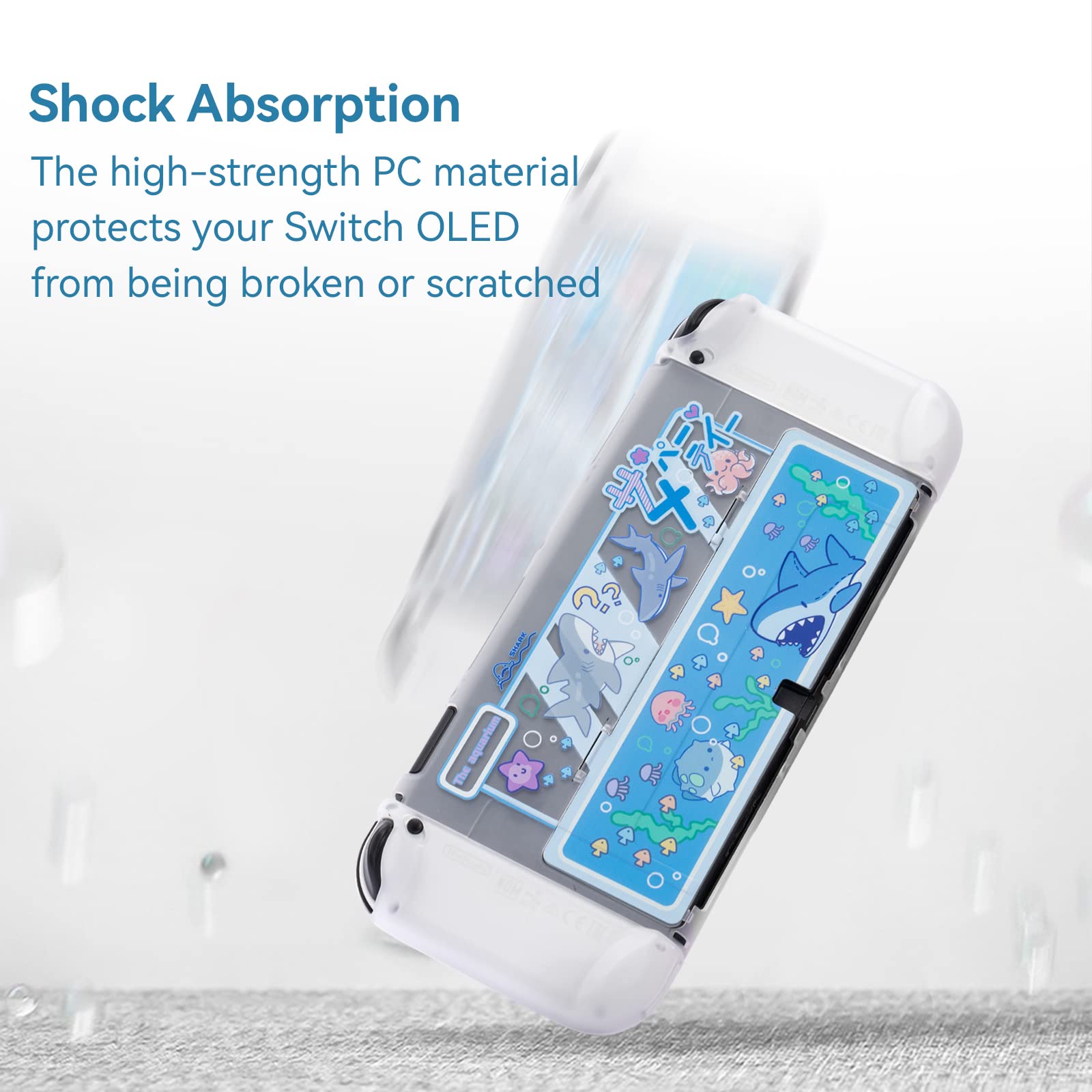 GeekShare Protective Case Slim Cover Case Compatible with Nintendo Switch OLED and Joy Con - Shock-Absorption and Anti-Scratch - Shark Party