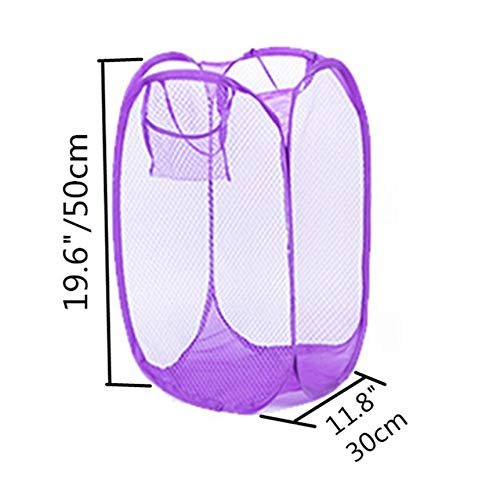 Portable Small Mesh Laundry Hamper Foldable Nursery Storage Basket for Baby Clothes Kids Toy Pop Up Camper Hampers Purple