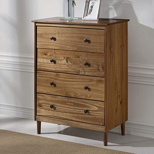 Walker Edison Tall Wood Storage Closet 4 Drawer Dresser for Bedroom Caramel Brown Organizer