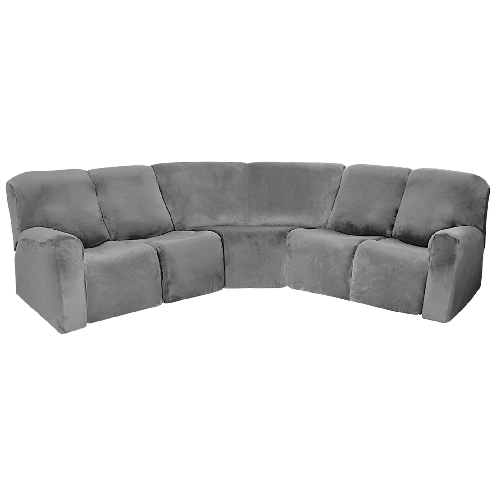 Velvet Stretch Recliner 5 Seats Corner Sectional Sofa Cover L-Shape 7-Pieces Reclining Sectional Couch Covers for Reclining Loveseat Sofa Slipcovers Thick Soft Washable Furniture Protector (Dark Grey)