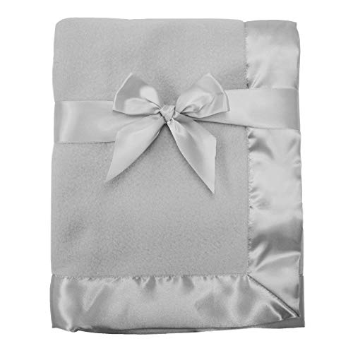 TL Care Fleece Blanket 30” X 40“ with 2” Satin Trim, Gray, for Boys and Girls