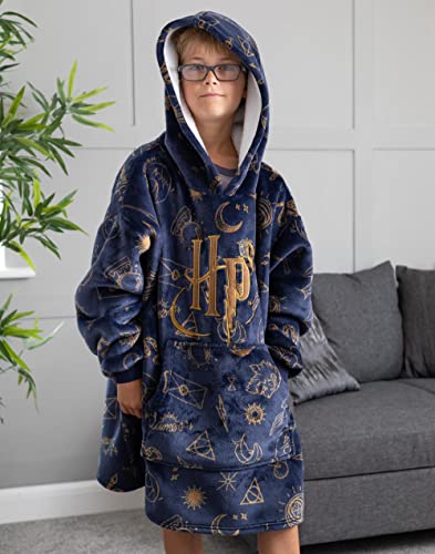 Harry Potter Girls Wearable Blanket Hoodie | Childrens Hooded Sherpa Fleece Pullover HP Hogwarts | Kids Sherpa Lined