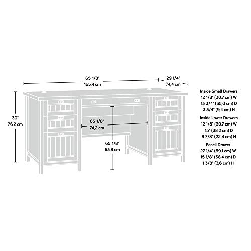 Sauder Costa Executive Desk, W 65.118 X D 29.528 X H 30.00, Coffee Oak finish