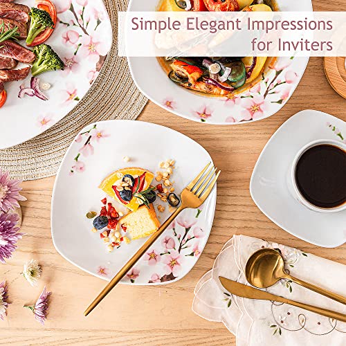 VEWEET, Series Annie, 30-Piece Porcelain Dinnerware Set with Pink Floral Pattern, White Plates and Bowls Sets including Dinner Plates, Dessert Plates, Soup Plates Set, Cups & Saucers, Dishes Set for 6