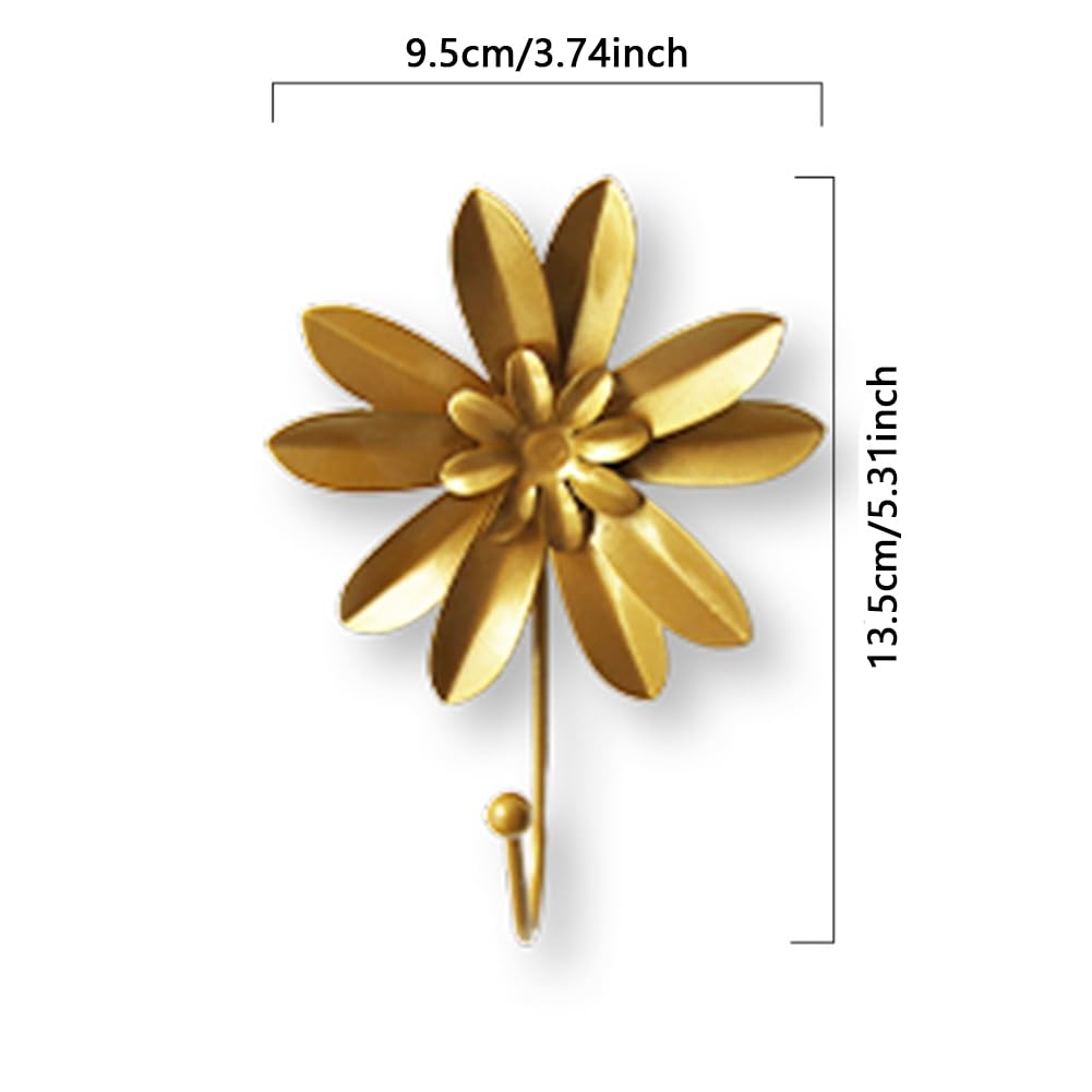 Sdjdhej Golden Flower Single Hooks, 4Pcs Flower Retro Style for Room Wall Mounted Decoration, Coat Hat Scarf Hanging Entry Heavy Duty Hooks, Home Decor (C)