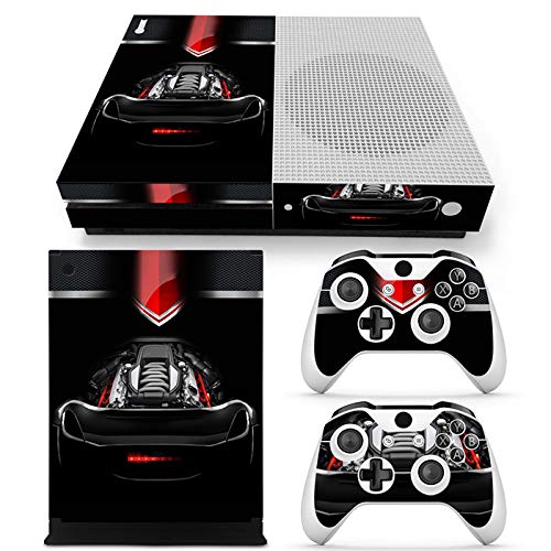 ZOOMHITSKINS Compatible for Xbox One S Skin, Xbox One S Controller Skin and Console Skin, Red Racing Motor Car Engine Black Speed Track Auto, Durable & Fit, 3M Vinyl, Easy to Install, Made in The USA