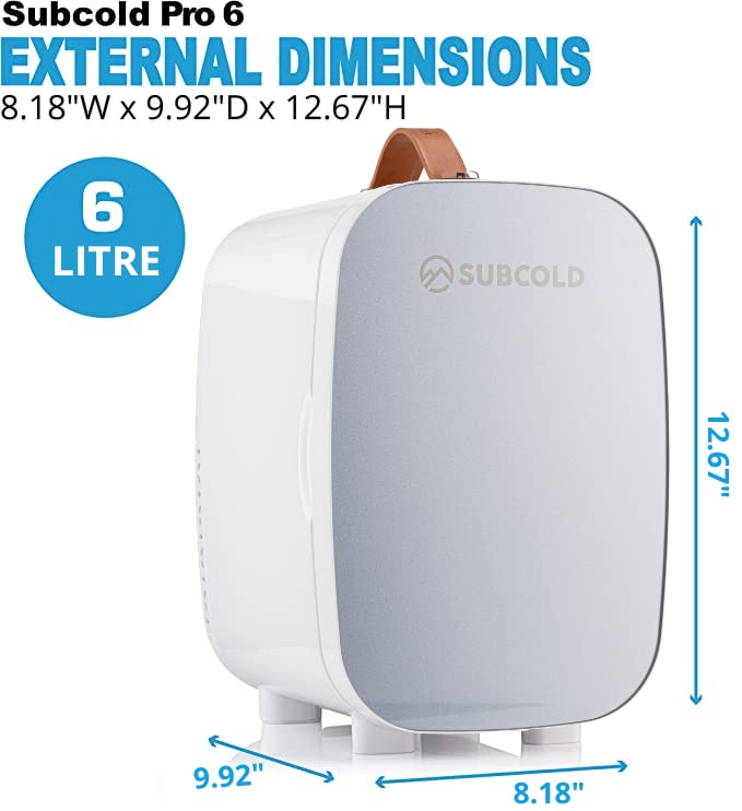 Subcold Pro6 Luxury Mini Fridge Cooler 6 Litre / 8 Cans AC & Exclusive USB Power Option Small Portable Fridge For The Office, Bedroom, Car, Skincare & Cosmetics Grey