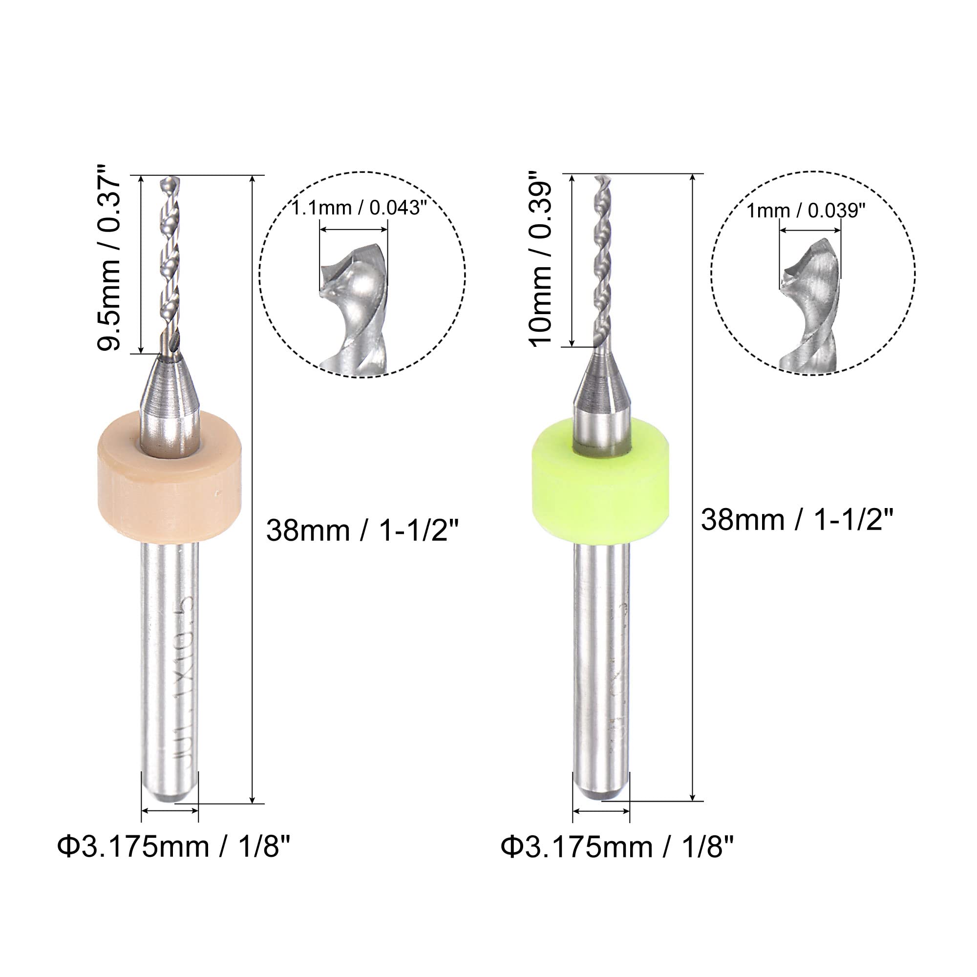 uxcell Micro PCB Drill Bit Set 1mm 1.1mm, 1/8" 3.175mm Shank Tungsten Carbide CNC Engraving Print Circuit Board Drill Bits Rotary Tool 20pcs