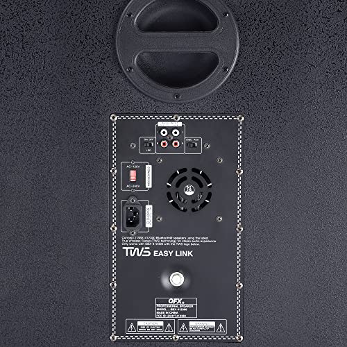 QFX SBX-412300BT TWS Bluetooth Triple 12β Woofer Triple 1β Tweeter Recording High-Performance PA Cabinet Speaker with 10-Band Graphic EQ, 2 Microphone Inputs, Guitar Input, and AUX Input, Blue