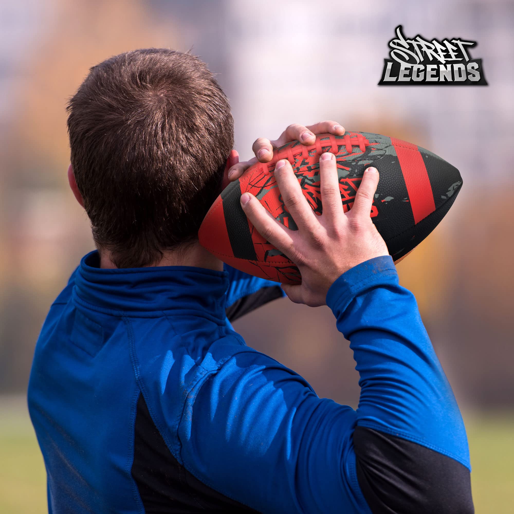 Street Legends Youth Football for Kids, Graffiti Printed Composite Leather Size 8 Football- Includes Pump, Made for Training, Practicing, & Recreational Play (Red)
