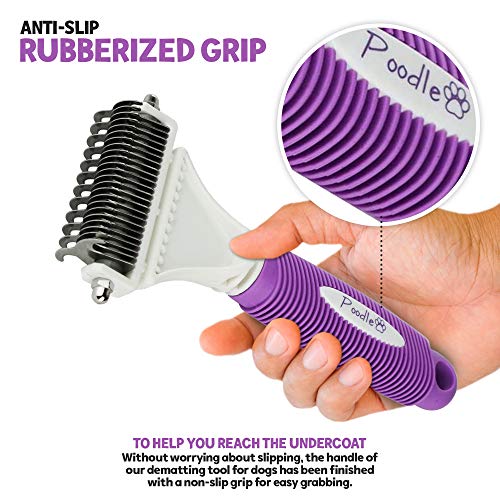 Poodle Pet Dematting Comb for Dogs β Handheld Undercoat Dematter Rake Grooming Tool for Long or Short Hair