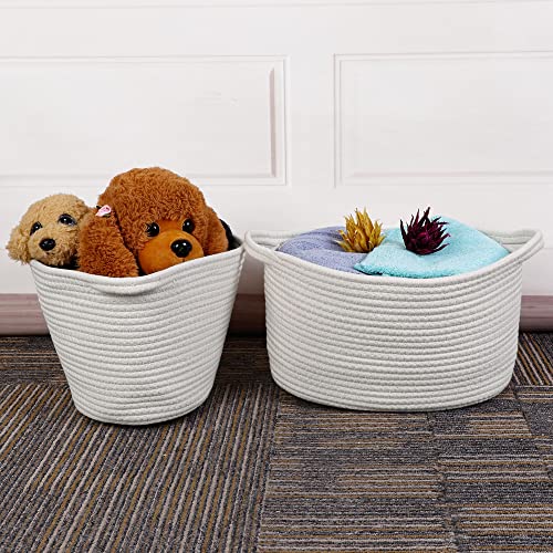 uxcell Storage Basket Bin Set 2 Pack, Foldable Woven Storage Basket Sturdy Cotton Rode Container Collapsible Organizer with Handles for Home Bedroom Office Closet Storage White