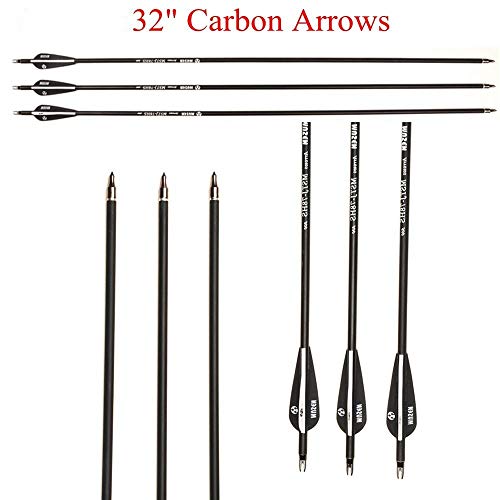 EROCK 28/30/32 Inch Carbon Archery Arrows, Spine 500 with Removable Tips, Hunting and Target Practice Arrows for Compound Bow and Recurve Bow (2 black 1 white-32 Inch, 6 Pack)