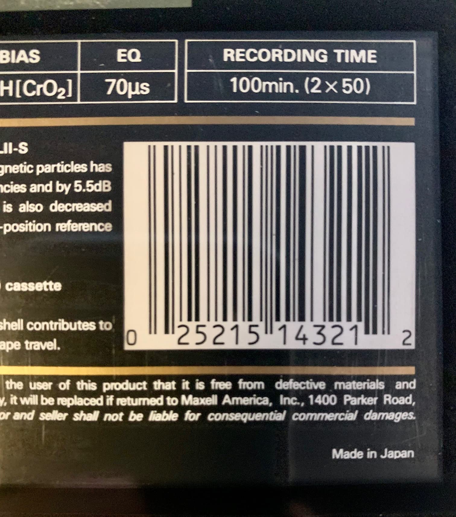 Maxell High Bias XLII-S 100 Minute Audio Cassette