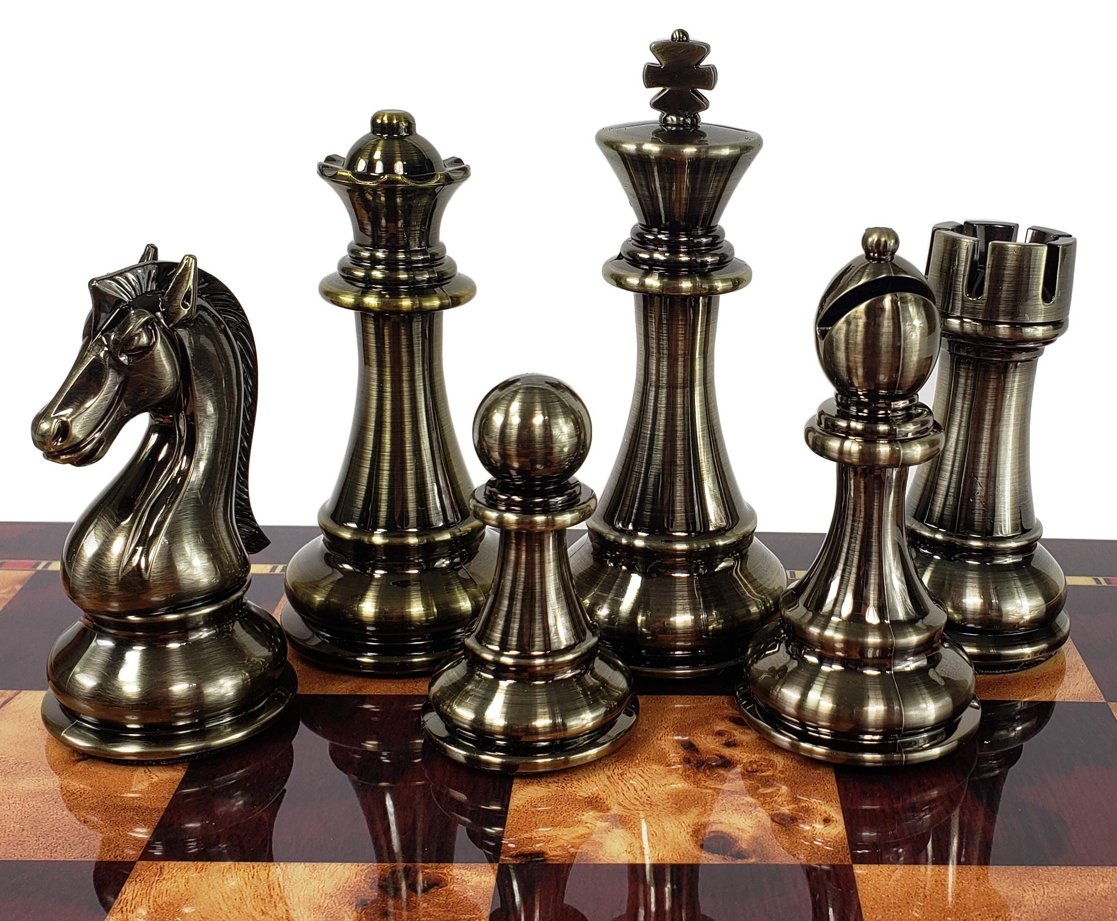 Large 4 3/8 inch King Copper & Gold Finish Staunton Chess Men Set NO Board