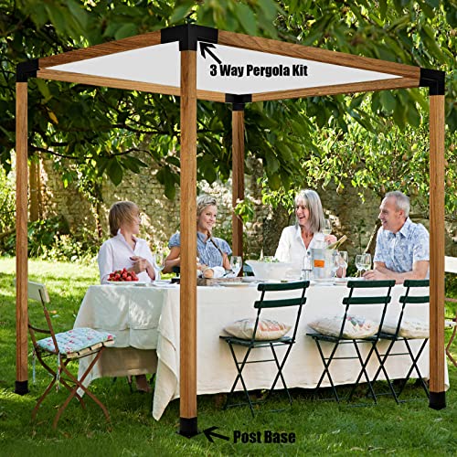 Nrspp Pergola Bracket,4x4 Pergola Kit 3-Way Right Angle Corner Bracket with Black Powder Coated,Woodwork DIY Pergola Kit & Post Base Brackets for Gazebos, Patio Pergolas(Actual: 3.5"x3.5") 4 Set