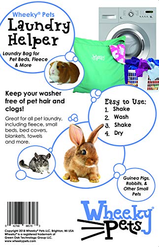 Wheeky Pets Laundry Helper, Laundry Bag for Pet Beds, Fleece, C&C Cage Liners, Midwest Cage Liners and More, for Guinea Pigs, Rabbits and Small Pets, Green/White, Size 29” W x 31” L