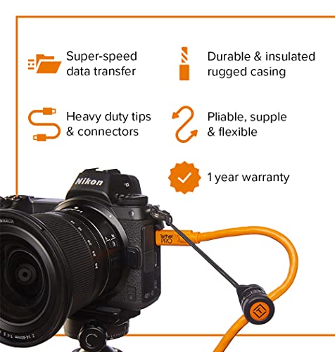 Tether Tools TetherPro USB-C to USB-C Cable | for Power Delivery, Fast Transfer and Connection Between Camera and Computer | High Visibility Orange | 15 feet (4.6 m)