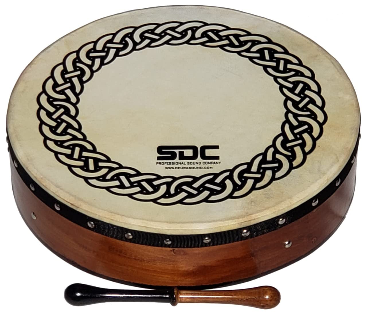 DEURA ROSEWOOD 14" x 3.5" Celtic Circle Design On the Skin Head BODHRAN DRUM Irish Celtic 14" Inch CASE and Tipper Included