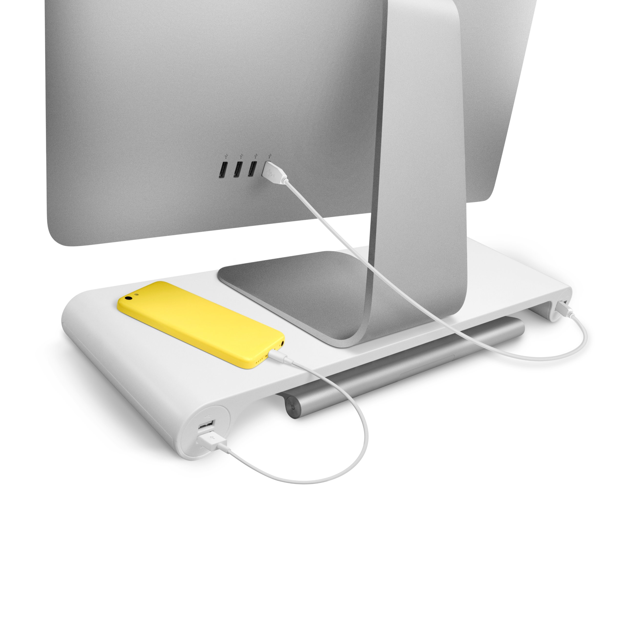 Quirky Spacebar POP Monitor Stand and 6-Port USB Hub, White (PSPBP-WH01)