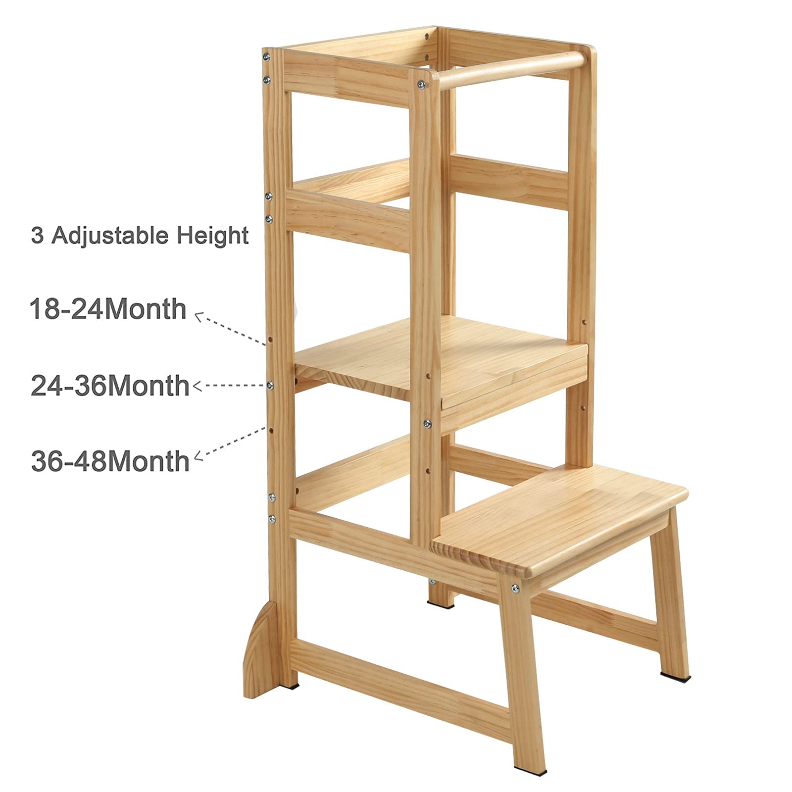 Kitchen Step Stool for Toddlers,Wiifo Adjustable Height Kids Learning Stool, Toddler Standing Tower(Natural)