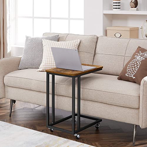 VASAGLE C Shaped End Sofa and Bed, Side TV Tray for Living Room, Industrial Style Beside Table, 19.7 in x 13.8 in x 23.6 in, Rustic Brown + Black