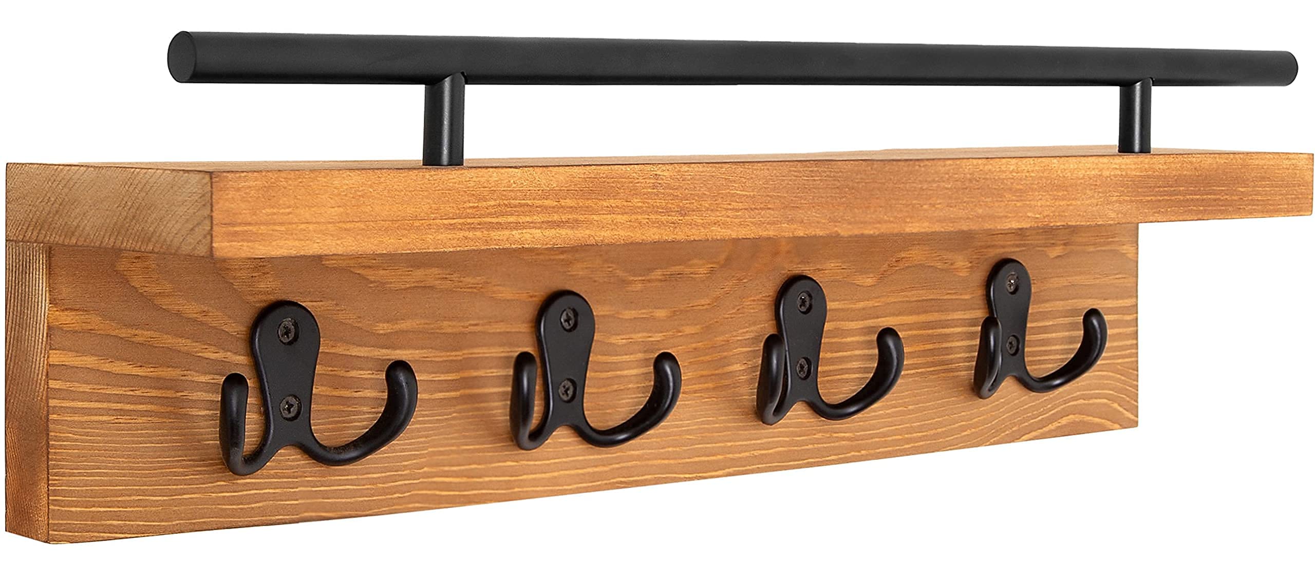 Ripple Creek Mail and Key Holder for Wall, Decorative Wooden Wall Shelf with Hooks, Wall Mounted Coat Rack with Shelf, Keys Organizer, Entryway Hooks with Home Bathroom Kitchen (Light Brown, Large)