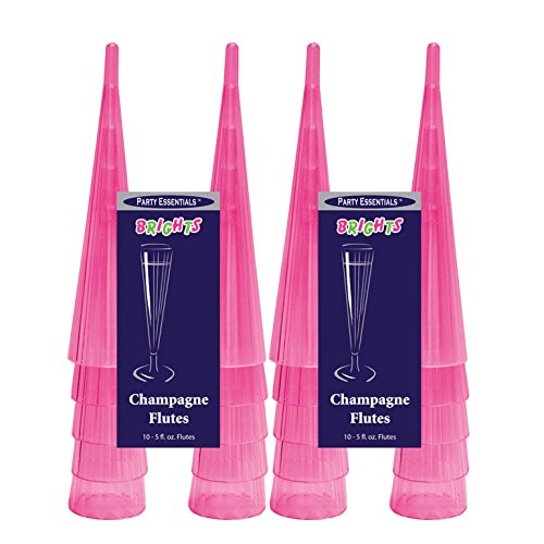 Party Essentials 20Count Hard Plastic Twopiece 5 oz Champagne Flutes, Neon Pink