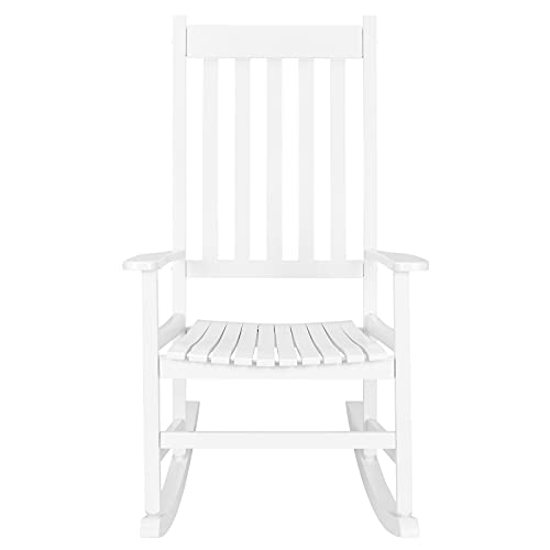 VINGLI Wood Rocking Chairs Relaxing Rocker Real Wood High Back Seat for Deck, Garden, Backyard, Porch, Indoor or Outdoor Use, White