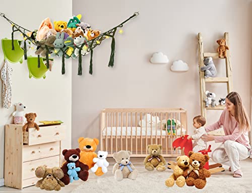 Stuffed Animal Net or Hammock Jumbo - with Warm White LED String Star Lights, Wall Hooks- Stuffed Animal Hammock - Squishmallow Net - Corner Net for Stuffed Animals for Wall - (X-Large - Army Green)