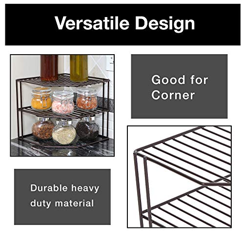 Smart Design 3-Tier Corner Shelf Storage – Bronze – Heavy Duty Steel Pantry Organizer with Rust-Resistant Finish and No-Scratch Bottom for Easy Home Organization and Storage