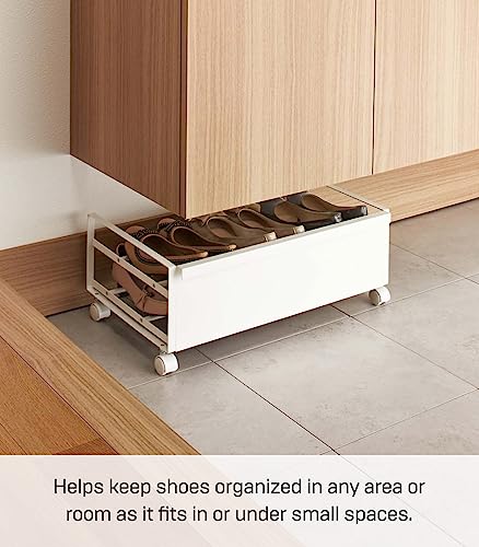 Yamazaki Home Frame Rolling Shoe Rack, 9" - Steel - Holds 4 Shoes, 6 Heels