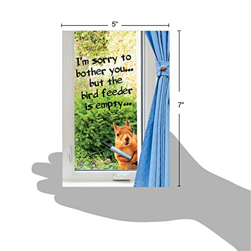 NobleWorks - 1 Happy Birthday Card with Funny Animals - Wildlife and Pet Humor, Fun Birthday Celebration Notecard - Empty Bird Feeder C2561BDG